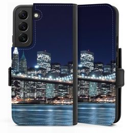 DeinDesign Galaxy S22 Handy Klapph&uuml;lle Handyh&uuml;lle aus Kunst Leder schwarz Flip Case Usa Brooklyn Bridge New York Sideflip mit langer Lasche