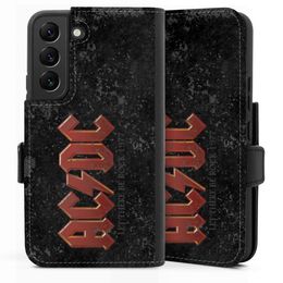 DeinDesign Galaxy S22 Handy Klapph&uuml;lle Handyh&uuml;lle aus Kunst Leder schwarz Flip Case Acdc Merchandise Logo Sideflip mit langer Lasche