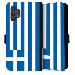 DeinDesign Galaxy A32 5G Handy Klapph&uuml;lle Handyh&uuml;lle aus Kunst Leder schwarz Flip Case Greece Flag Sideflip mit langer Lasche