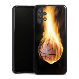 DeinDesign Galaxy A32 5G Handy Silikon H&uuml;lle Case schwarz Handyh&uuml;lle Fire Sports Basketball