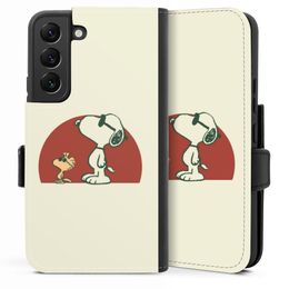 DeinDesign Galaxy S22 Handy Klapph&uuml;lle Handyh&uuml;lle aus Kunst Leder schwarz Flip Case Snoopy Official Licensed Product Kindheit Sideflip mit langer Lasche
