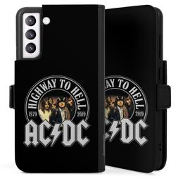 DeinDesign Galaxy S21 FE 5G Handy Klapph&uuml;lle Handyh&uuml;lle aus Kunst Leder schwarz Flip Case Acdc Official Licensed Product Rock Sideflip mit Lasche