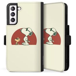 DeinDesign Galaxy S21 FE 5G Handy Klapph&uuml;lle Handyh&uuml;lle aus Kunst Leder schwarz Flip Case Snoopy Official Licensed Product Kindheit Sideflip mit Lasche