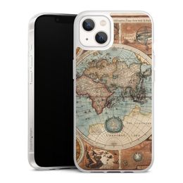 DeinDesign iPhone 13 Handy Silikon H&uuml;lle Case transparent Handyh&uuml;lle Vintage Map World Map Silikon Case