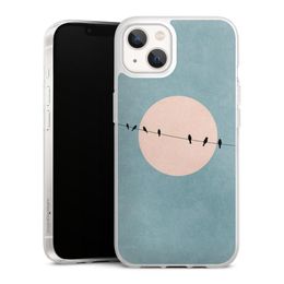 DeinDesign iPhone 13 Handy Silikon H&uuml;lle Case transparent Handyh&uuml;lle Bird Turquoise Moon Silikon Case