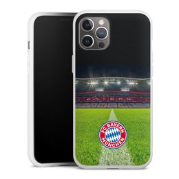 DeinDesign iPhone 12 Pro Max Handy Silikon H&uuml;lle Case wei&szlig; Handyh&uuml;lle Fc Bayern M&uuml;nchen Stadium Fcb Silikon Case
