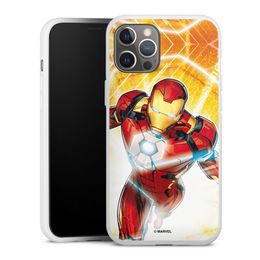 DeinDesign iPhone 12 Pro Max Handy Silikon H&uuml;lle Case wei&szlig; Handyh&uuml;lle Marvel Fire Iron Man Silikon Case