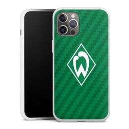 DeinDesign iPhone 12 Pro Max Handy Silikon H&uuml;lle Case wei&szlig; Handyh&uuml;lle Carbon Sv Werder Bremen Official Licensed Product Silikon Case