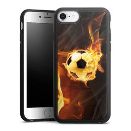DeinDesign iPhone SE (2020) Handy Gallery Case Handyh&uuml;lle 9H Geh&auml;rtetes Glas R&uuml;ckseite H&uuml;lle Ball Fire Soccer Gallery Case