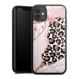 DeinDesign iPhone 11 Handy Gallery Case Handyh&uuml;lle 9H Geh&auml;rtetes Glas R&uuml;ckseite H&uuml;lle Marble Glitzer Leopard Gallery Case