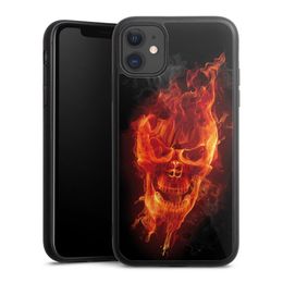 DeinDesign iPhone 11 Handy Gallery Case Handyh&uuml;lle 9H Geh&auml;rtetes Glas R&uuml;ckseite H&uuml;lle Fire Skull Totenkopf Gallery Case