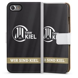 DeinDesign iPhone SE (2022) Handy Klapph&uuml;lle Handyh&uuml;lle aus Kunst Leder wei&szlig; Flip Case Thw Kiel Merchandise Handball Sideflip mit Lasche