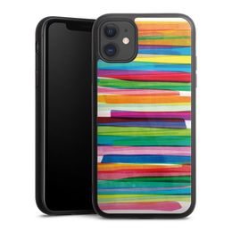 DeinDesign iPhone 11 Handy Gallery Case Handyh&uuml;lle 9H Geh&auml;rtetes Glas R&uuml;ckseite H&uuml;lle Water Colour Stripes Colourful Gallery Case