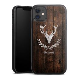 DeinDesign iPhone 11 Handy Gallery Case Handyh&uuml;lle 9H Geh&auml;rtetes Glas R&uuml;ckseite H&uuml;lle Wood Wooden Look Deer Gallery Case