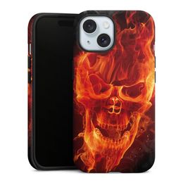 DeinDesign iPhone 15 Handy Panzer Handyh&uuml;lle robuste Outdoor H&uuml;lle Schutzh&uuml;lle matt Totenkopf Skull Fire Tough Case