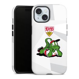 DeinDesign iPhone 15 Handy Panzer Handyh&uuml;lle robuste Outdoor H&uuml;lle Schutzh&uuml;lle matt Vfb Stuttgart Mascot Official Licensed Product Tough Case