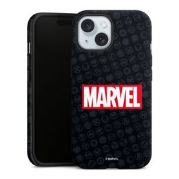 DeinDesign iPhone 15 Handy Panzer Handyh&uuml;lle robuste Outdoor H&uuml;lle Schutzh&uuml;lle matt Logo Marvel Comic Tough Case