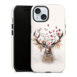 DeinDesign iPhone 15 Handy Panzer Handyh&uuml;lle robuste Outdoor H&uuml;lle Schutzh&uuml;lle matt Deer Flowers Animals Tough Case