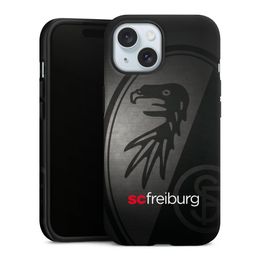 DeinDesign iPhone 15 Handy Panzer Handyh&uuml;lle robuste Outdoor H&uuml;lle Schutzh&uuml;lle matt Official Licensed Product Sc Freiburg Metallic Look Tough Case