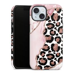 DeinDesign iPhone 15 Handy Panzer Handyh&uuml;lle robuste Outdoor H&uuml;lle Schutzh&uuml;lle matt Leopard Glitzer Marble Tough Case