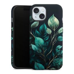 DeinDesign iPhone 15 Handy Panzer Handyh&uuml;lle robuste Outdoor H&uuml;lle Schutzh&uuml;lle matt Eukalyptus Leaves Black Tough Case
