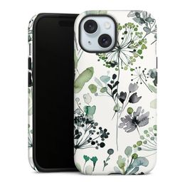 DeinDesign iPhone 15 Handy Panzer Handyh&uuml;lle robuste Outdoor H&uuml;lle Schutzh&uuml;lle matt Flowers Water Colour Eukalyptus Tough Case