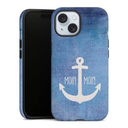 DeinDesign iPhone 15 Handy Panzer Handyh&uuml;lle robuste Outdoor H&uuml;lle Schutzh&uuml;lle matt Anchor Maritim Blue Tough Case