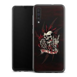 DeinDesign Galaxy A50 Handy Silikon H&uuml;lle Case transparent Handyh&uuml;lle Totenkopf Music Rock Silikon Case