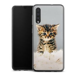 DeinDesign Galaxy A50 Handy Silikon H&uuml;lle Case transparent Handyh&uuml;lle Cat Pet Feather Silikon Case