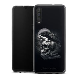DeinDesign Galaxy A50 Handy Silikon H&uuml;lle Case transparent Handyh&uuml;lle Raven Skulls Skull Silikon Case