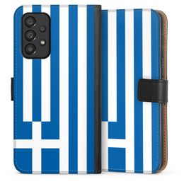 DeinDesign Galaxy A33 5G Handy Klapph&uuml;lle Handyh&uuml;lle aus Kunst Leder schwarz Flip Case Greece Flag Sideflip mit langer Lasche
