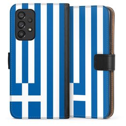DeinDesign Galaxy A53 5G Handy Klapph&uuml;lle Handyh&uuml;lle aus Kunst Leder schwarz Flip Case Flag Greece Sideflip mit langer Lasche