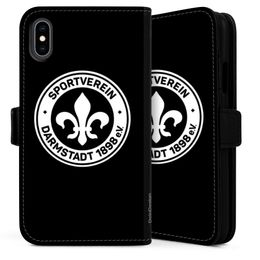 DeinDesign iPhone X Handy Klapph&uuml;lle Handyh&uuml;lle aus Kunst Leder schwarz Flip Case Sv Darmstadt 98 Official Licensed Product Logo Sideflip mit langer Lasche