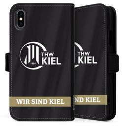 DeinDesign iPhone X Handy Klapph&uuml;lle Handyh&uuml;lle aus Kunst Leder schwarz Flip Case Thw Kiel Handball Merchandise Sideflip mit langer Lasche