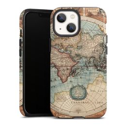 DeinDesign iPhone 13 Mini Handy Panzer Handyh&uuml;lle robuste Outdoor H&uuml;lle Schutzh&uuml;lle gl&auml;nzend Vintage Map World Map Tough Case