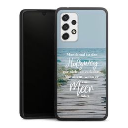 DeinDesign Galaxy A33 5G Handy Premium Silikon H&uuml;lle Handyh&uuml;lle schwarz Case Statement Beach Spruch Silikon Premium Case