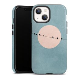 DeinDesign iPhone 13 Mini Handy Panzer Handyh&uuml;lle robuste Outdoor H&uuml;lle Schutzh&uuml;lle gl&auml;nzend Bird Turquoise Moon Tough Case