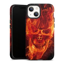 DeinDesign iPhone 13 Mini Handy Panzer Handyh&uuml;lle robuste Outdoor H&uuml;lle Schutzh&uuml;lle gl&auml;nzend Totenkopf Skull Fire Tough Case