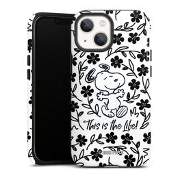 DeinDesign iPhone 13 Mini Handy Panzer Handyh&uuml;lle robuste Outdoor H&uuml;lle Schutzh&uuml;lle gl&auml;nzend Peanuts Flowers Snoopy Tough Case
