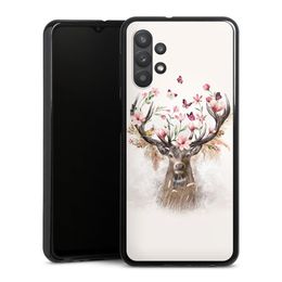 DeinDesign Galaxy A32 5G Handy Silikon H&uuml;lle Case schwarz Handyh&uuml;lle Flowers Deer Animals