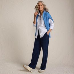 LANDS' END Strickcord-Hose Straight Fit f&uuml;r Damen, Damen, size: regular, Blau, Elasthan/Baumwoll-Mischung/Polyester-Mischung, by Lands' End