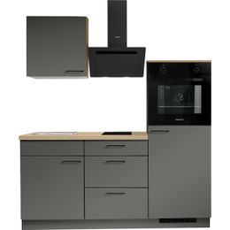 K&uuml;chenzeile KOCHSTATION, B:180cm H:207cm T:60cm, grau, Komplettk&uuml;chen-Sets, "KS-Solmera", Breite 180cm, vormontiert, wahlweise mit E-Ger&auml;ten