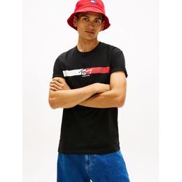 Tommy Jeans Herren T-Shirt "TJM REGULAR FIT SIGNATURE STRIPE"schwarz, Gr. XXL, unifarben, Single Jersey, Obermaterial: 100% Baumwolle, Shirts, mit