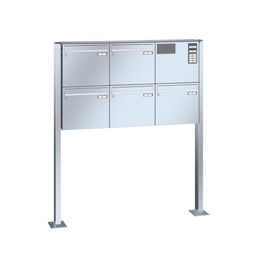 Renz Basic B freistehende Briefkastenanlage in V4A Edelstahl mit Sprechfeld 5-fach
