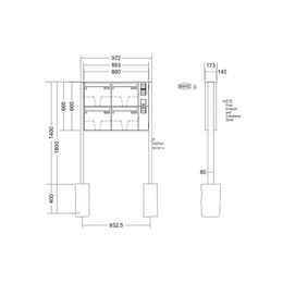 Renz Basic B freistehende Briefkastenanlage in V4A Edelstahl mit Sprechfeld 4-fach