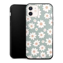 DeinDesign iPhone 12 Handy Slim Case extra d&uuml;nn Silikon Handyh&uuml;lle schwarz H&uuml;lle Daisy Muster Flowers Silikon Slim Case