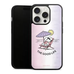 DeinDesign iPhone 15 Pro Handy Premium Silikon H&uuml;lle Handyh&uuml;lle schwarz Case Snoopy Official Licensed Product Peanuts Silikon Premium Case