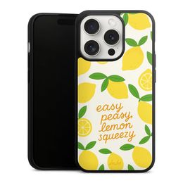 DeinDesign iPhone 15 Pro Handy Premium Silikon H&uuml;lle Handyh&uuml;lle schwarz Case Spruch Statement Lemon Silikon Premium Case