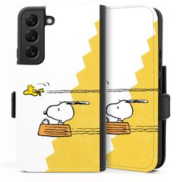 DeinDesign Galaxy S22 Handy Klapph&uuml;lle Handyh&uuml;lle aus Kunst Leder schwarz Flip Case Snoopy Peanuts Children Sideflip mit langer Lasche