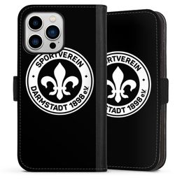 DeinDesign iPhone 13 Pro Handy Klapph&uuml;lle Handyh&uuml;lle aus Kunst Leder schwarz Flip Case Sv Darmstadt 98 Official Licensed Product Logo Sideflip mit Lasche